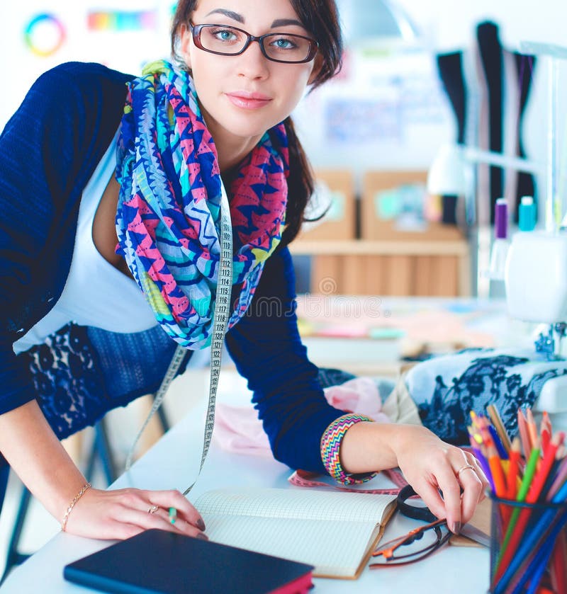 Dressmaker Designing Clothes Pattern on Paper Stock Image - Image of ...