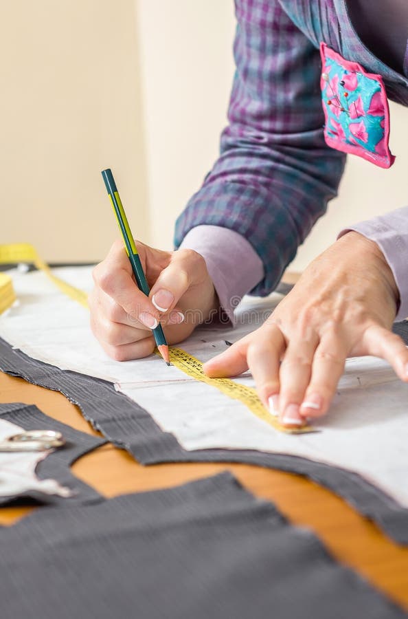 Fashion Designers Drawing New Dress in Studio Stock Image - Image of ...