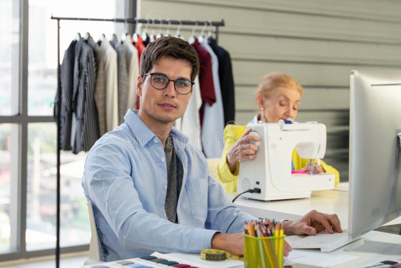 Dressmaker and Fashion Designer Working at Fashion Design Studio Stock ...