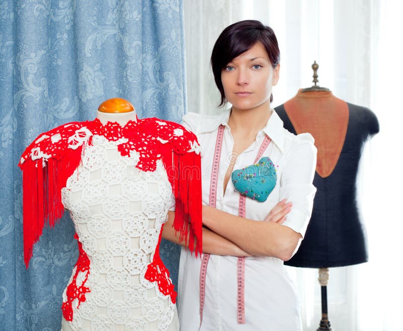 Dressmaker with Mannequin Working at Home Stock Image - Image of needle ...