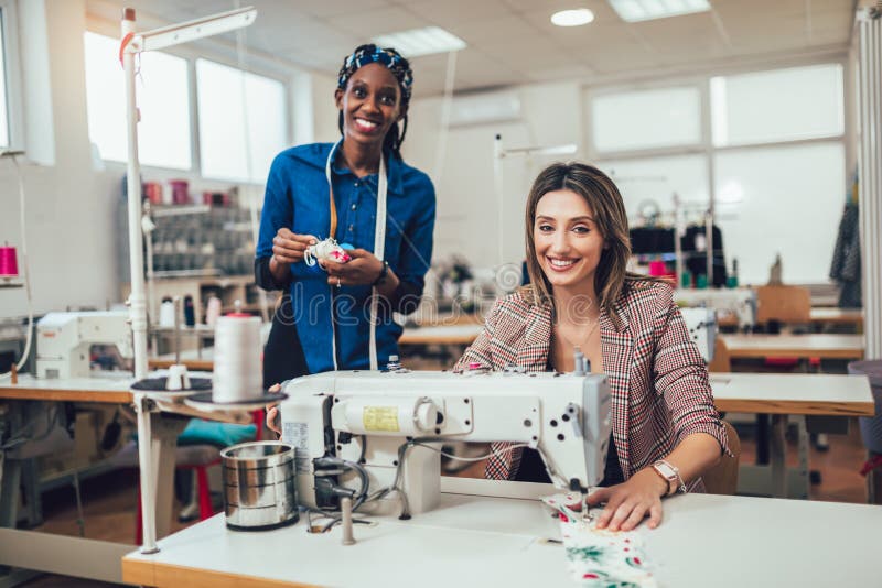 Dressmaker Woman Working with Sewing Machine Stock Image - Image of ...