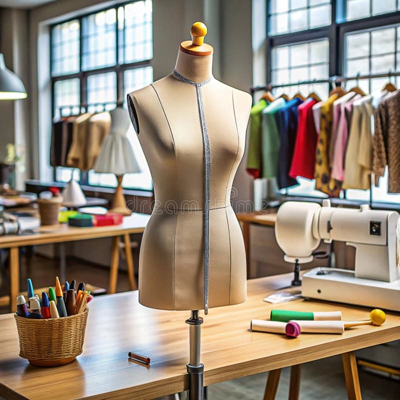 Dressmaking Studio Interior with Tailor S Dummy, Sewing Machine ...