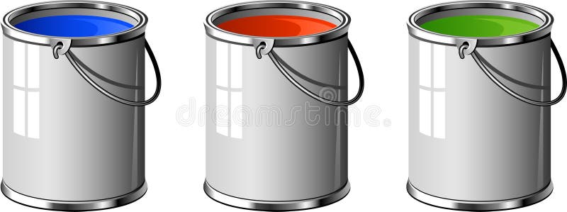 Drie emmers van verf vector illustratie. Illustration of galon - 16291019