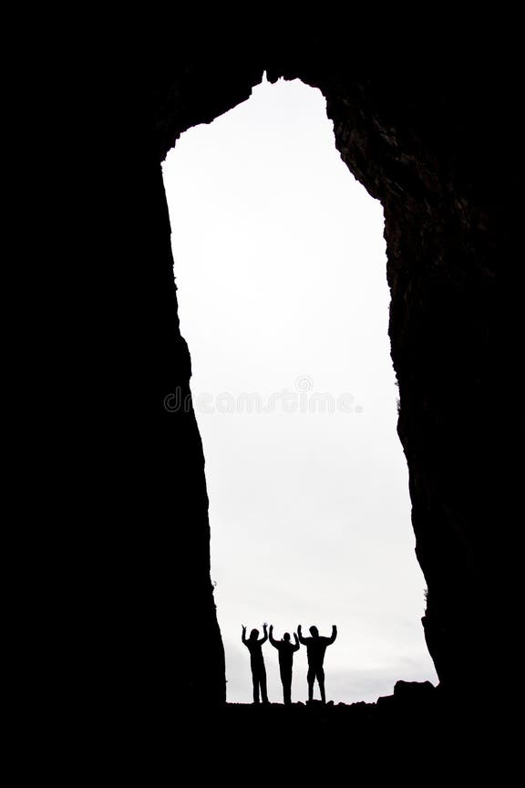 Drie silhouetten stock foto. Image of klimmen, rotsen - 16252518