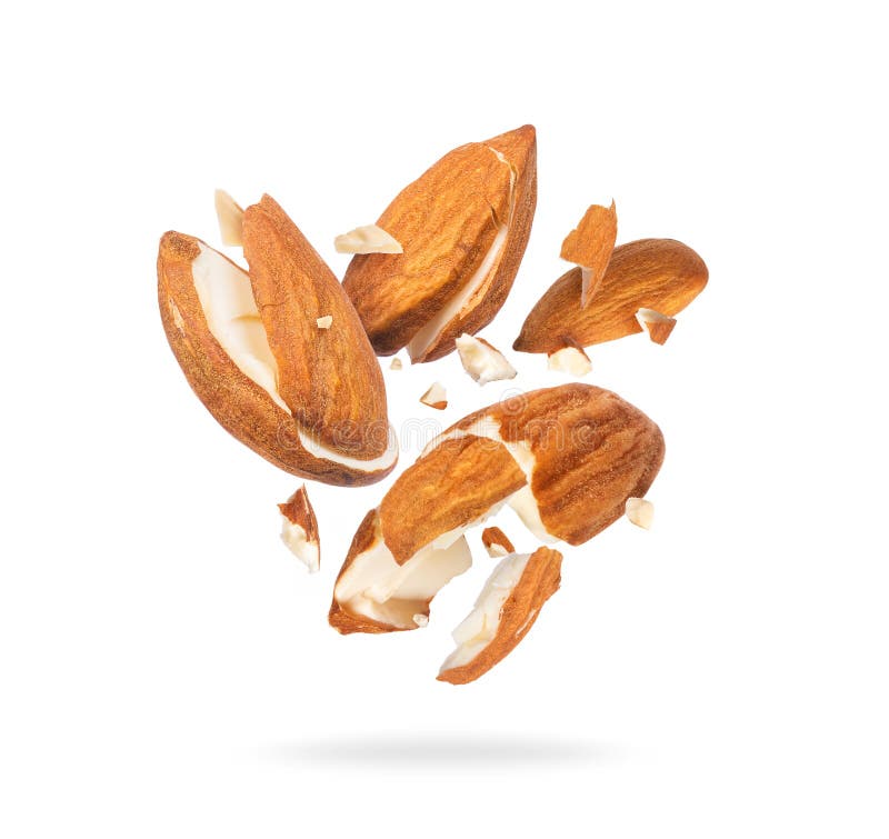 Dried Almonds Crushed in Air into Many Pieces Isolated on White ...