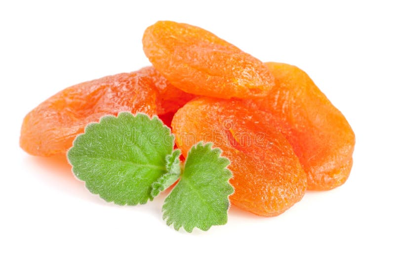 Dried Apricots with Mint Leaves Isolated on White Background Stock ...