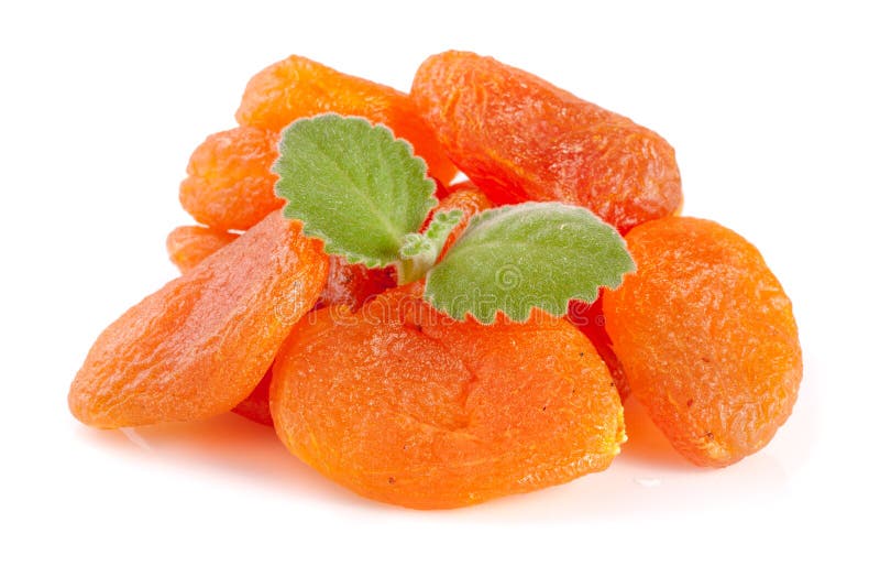Dried Apricots with Mint Leaves on White Background Stock Image - Image ...