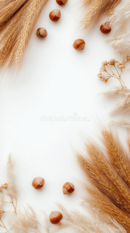 Dried Autumn Leaves and Various Nuts are Artistically Scattered on a ...