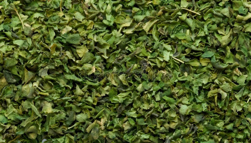 Dried Basil Flakes Forming a Textured Green Background Stock Image ...