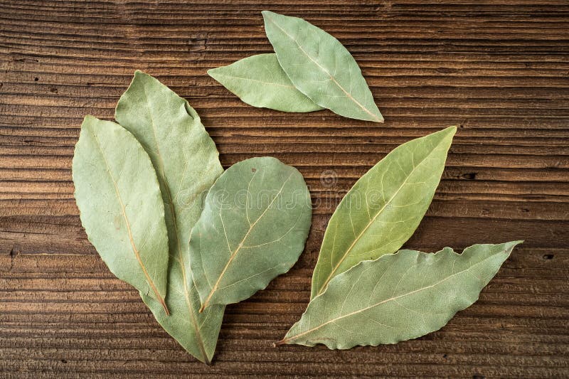 Dried Bay Leaves on Dark Rustic Wooden Background Stock Image - Image ...