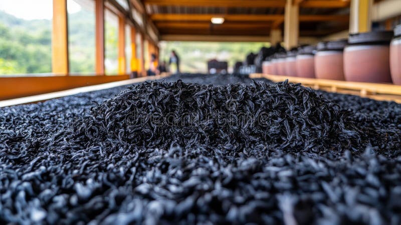 Dried Black Tea Leaves Spread Out on a Wooden Platform Stock Image ...