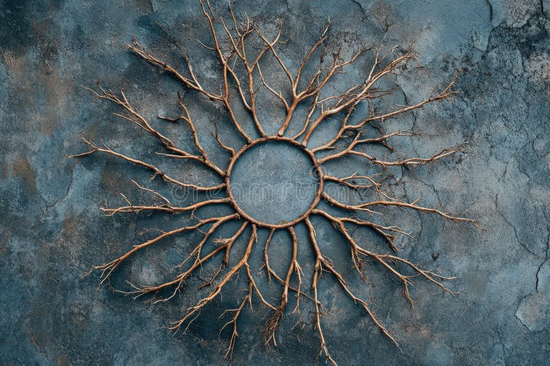 Dried Branches Form Circular Design on Textured Background Stock Photo ...