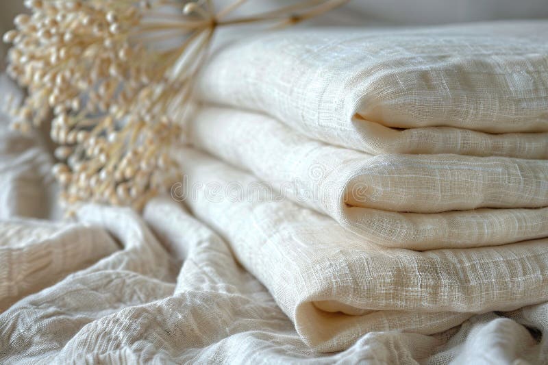 Dried Bunch of Flax Plants on a Stack of Linen Fabric. the Trend is for ...