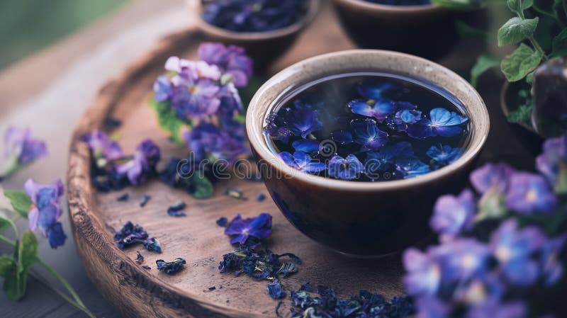 Dried Butterfly Pea Flowers Steeping in Tea Stock Image - Image of ...