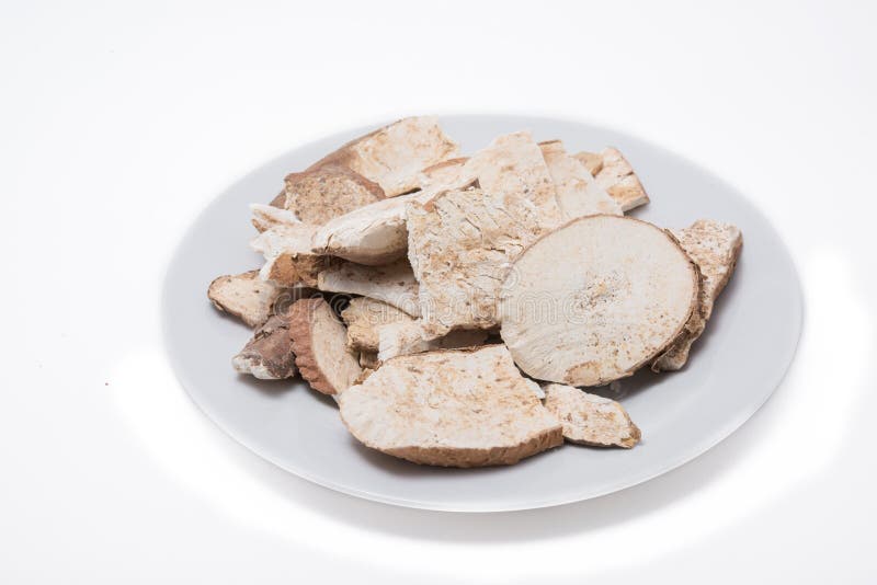 Dried Cassava in White Plate on the White Background Stock Photo ...