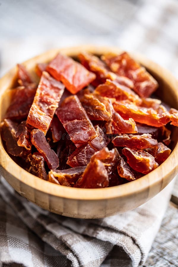 Dried Chicken Meat. Tasty Jerky Meat Stock Image - Image of protein ...