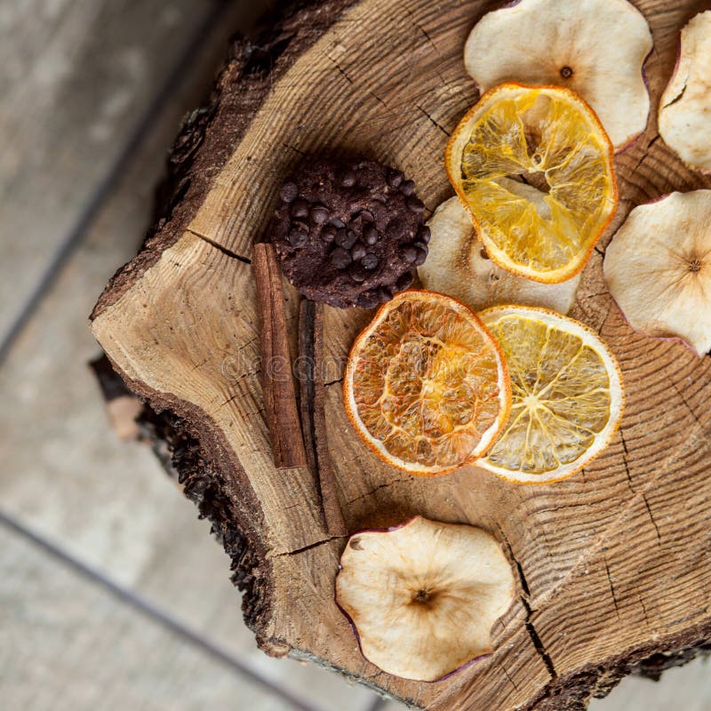 Dried Chunks of Fruit on Wooden Background. Stock Photo - Image of ...