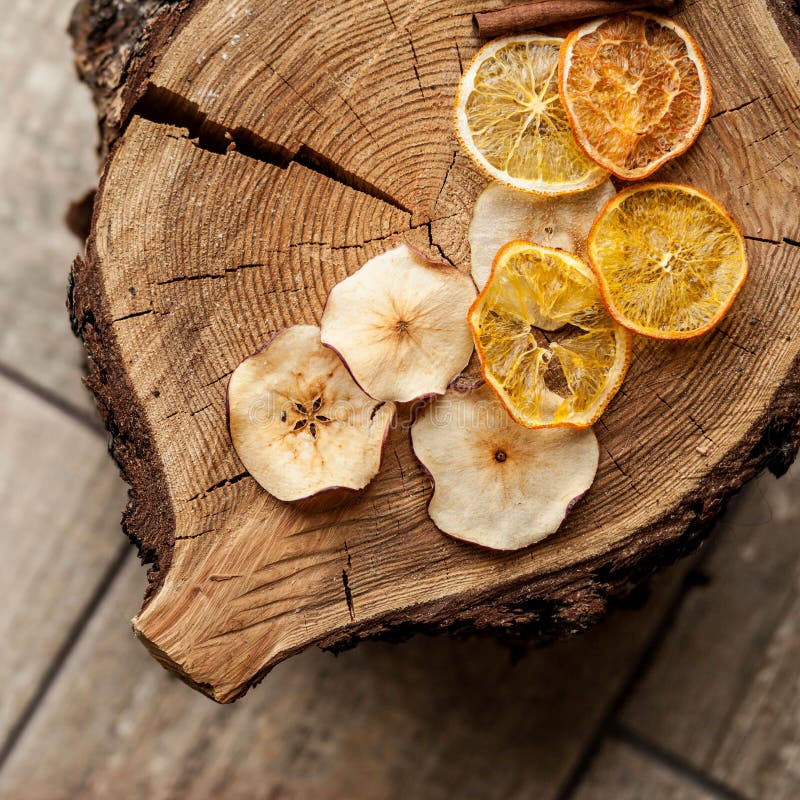 Dried Chunks of Fruit on Wooden Background. Stock Image - Image of ...