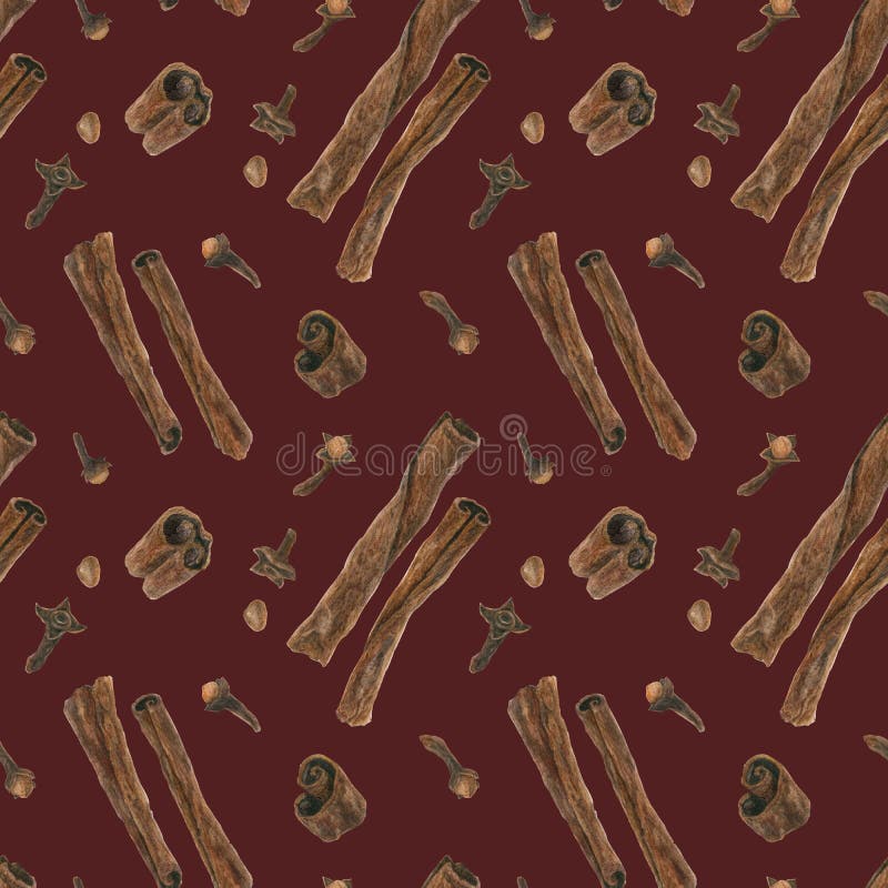 Dried Cinnamon and Cloves Red Seamless Pattern Stock Illustration ...