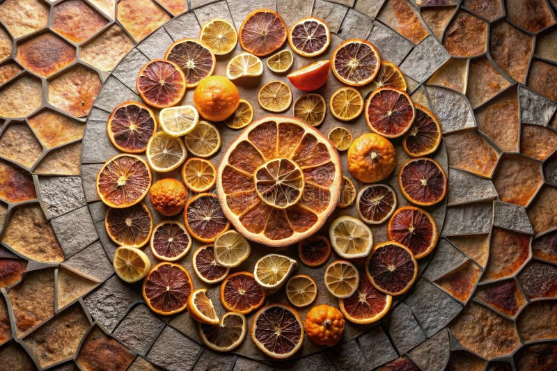 Dried Citrus Slices Arranged in a Circular Pattern on a Textured ...
