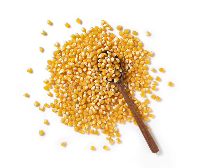 Dried Corn Kernels in Wooden Bowl Placed on White Background Stock ...
