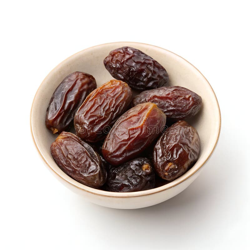 Dried Date Fruits in a Bowl Isolated on White Background Stock ...
