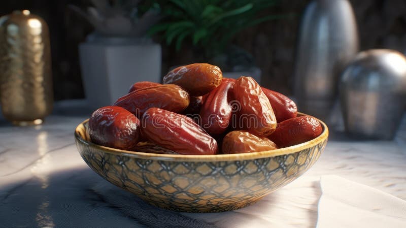 Dried Dates Fruit in Bowl. Generative AI Stock Illustration ...
