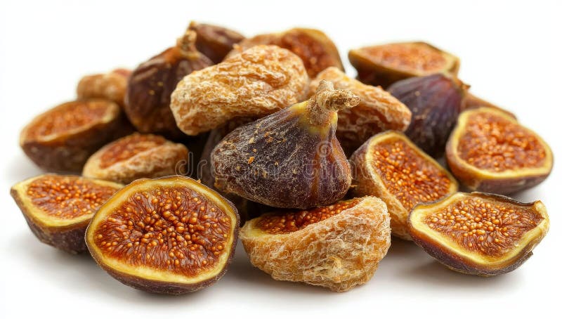 Dried Figs Pile, Composition of Whole and Halved Figs, Isolated on ...