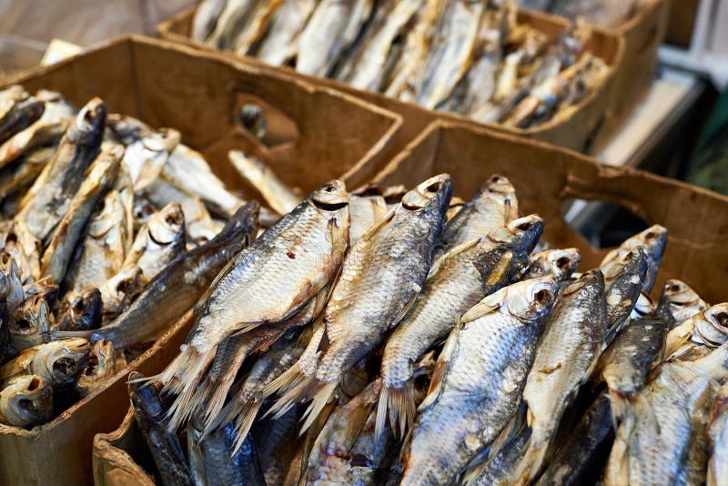Dried Fish in Boxes on Market Stock Photo - Image of eating, river ...