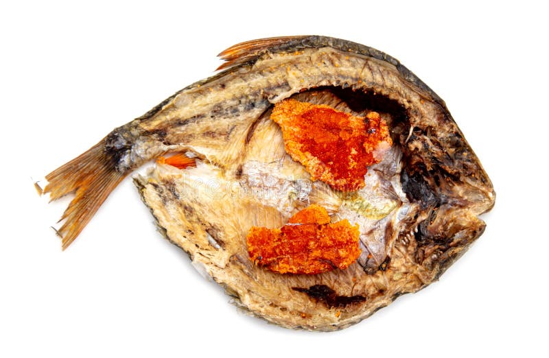 Dried Fish with Caviar Isolated on a White Stock Photo - Image of food ...