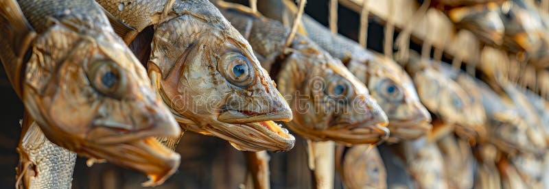Dried Fish Hanging in a Row Under Sunlight Captures Traditional ...
