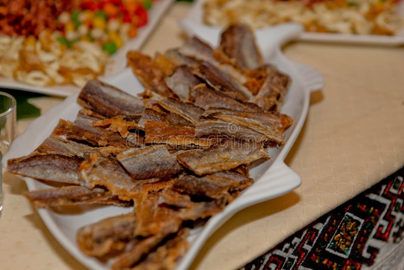 Dried Fish on a Plate, Snack on a Wedding Table Stock Image - Image of ...