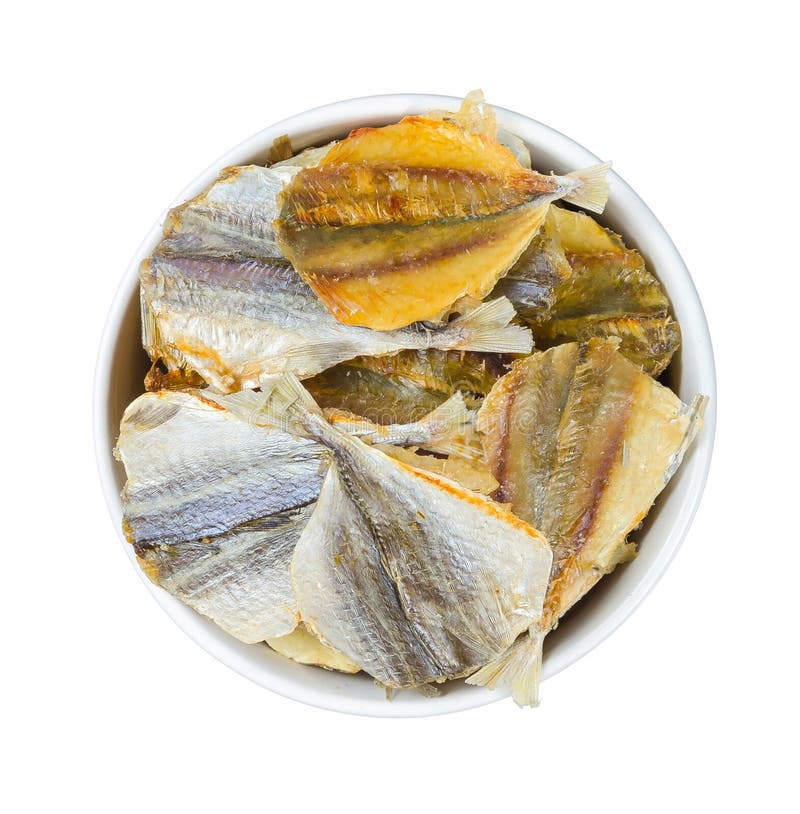 Dried Fish in a Round Plate Isolated on White Stock Photo - Image of ...