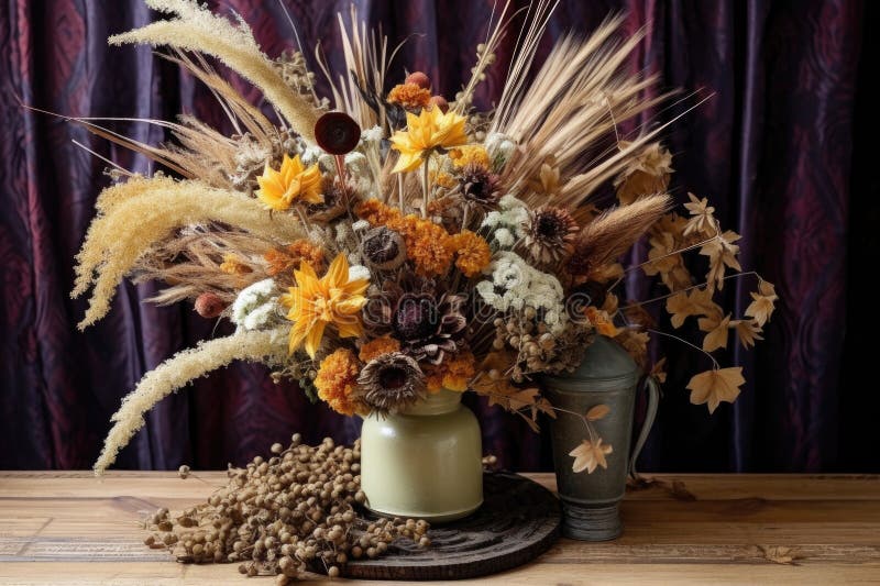 Dried Flower Centerpiece for a Dining Table Stock Photo - Image of ...