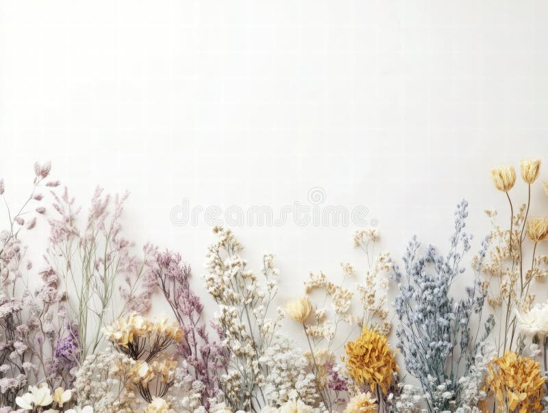 Dried Flowers Border on White Background Stock Illustration ...