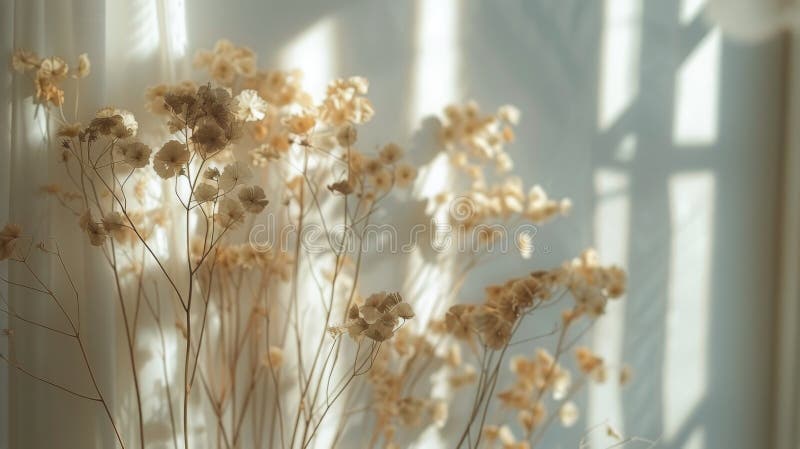 Dried Flowers Casting Shadows through Window Pane Stock Photo - Image ...