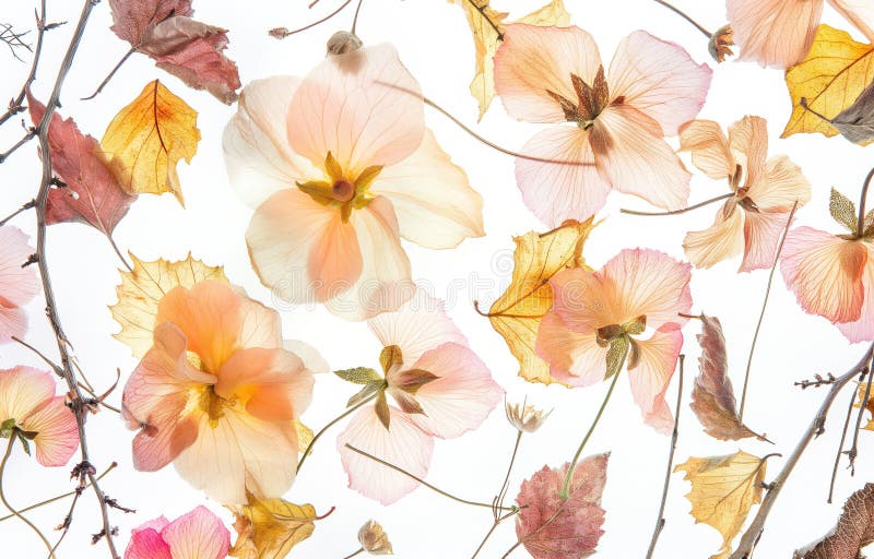 Dried Flowers and Pressed Leaves on White Background, Floral ...