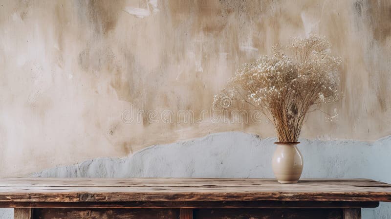 Dried Flowers in a Vase on a Rustic Wooden Table Complement the Boho or ...