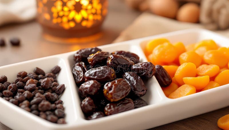 Dried Fruit Platter Featuring Dates Raisins and Apricots for Snacking ...