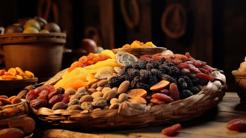 Dried Fruits in Cornucopia with Middle Eastern Vibe Stock Illustration ...