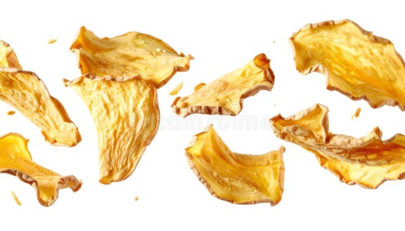 Dried Ginger Chips Falling and Flying on Transparent Background Stock ...