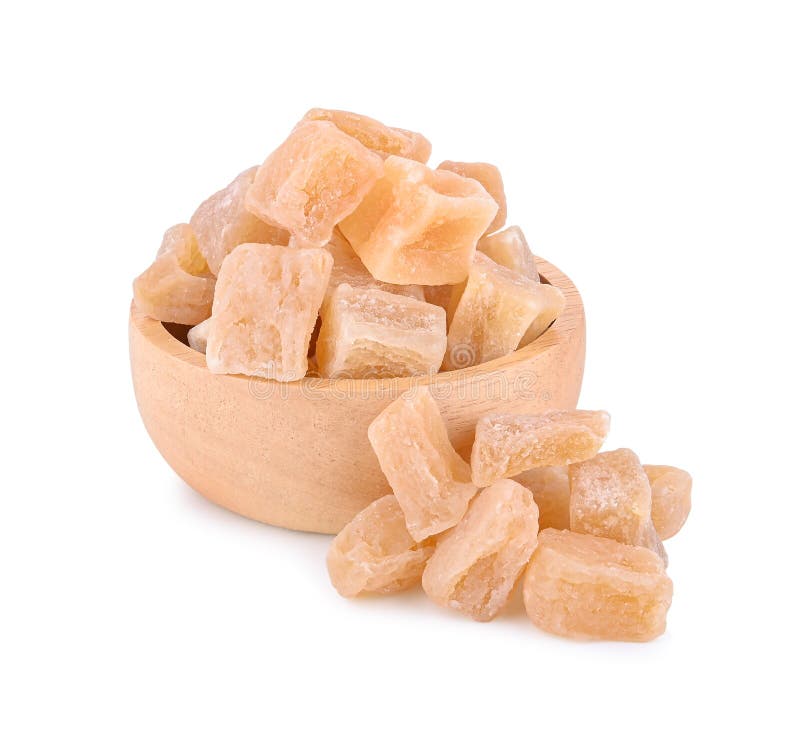 Dried Ginger Cubes in Bamboo Bowl on White Background Stock Image ...