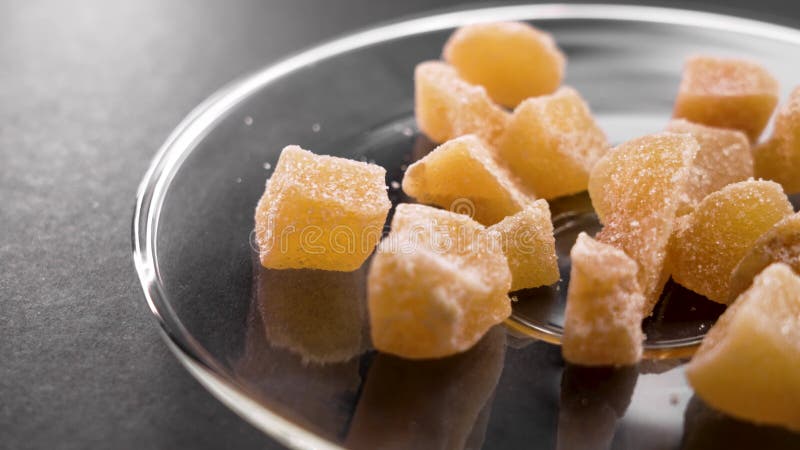 Dried Ginger with Sugar on Glass Plate. Candied Crystalized Sweets ...