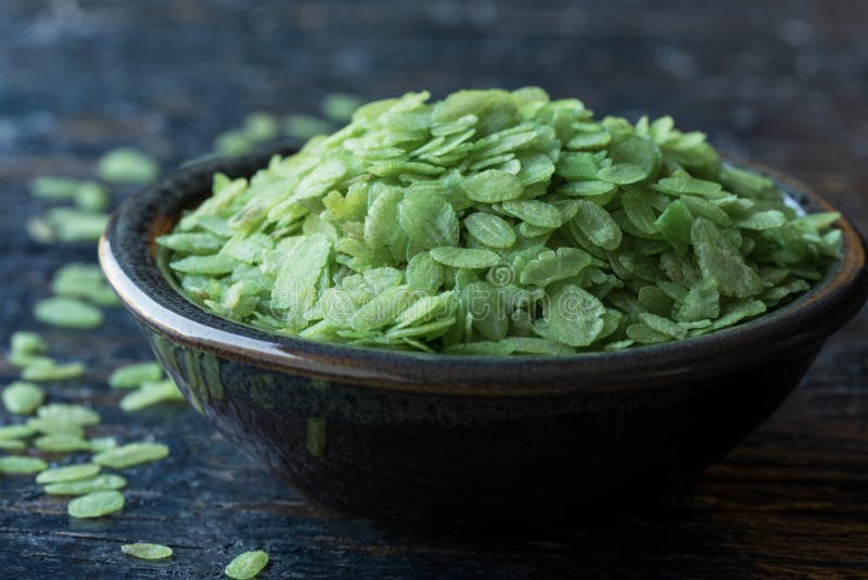 Uncooked Green Sweet Rice Flakes Stock Photo - Image of green, bowl ...