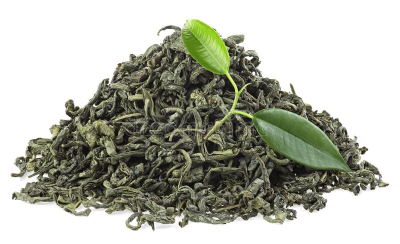 Dried Green Tea with Fresh Tea Leaves Isolated on White Background ...