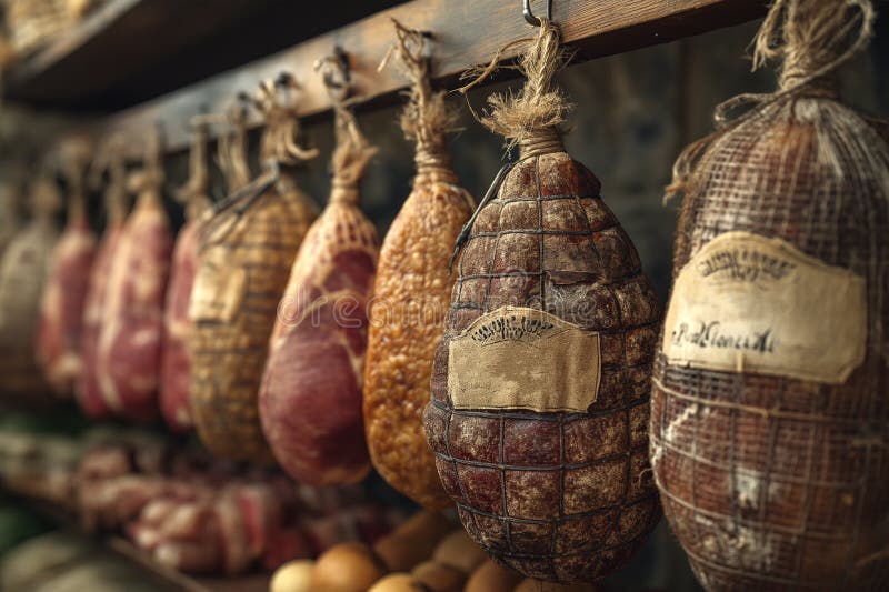 Dried Ham Hanging in Cellar Stock Illustration - Illustration of ...