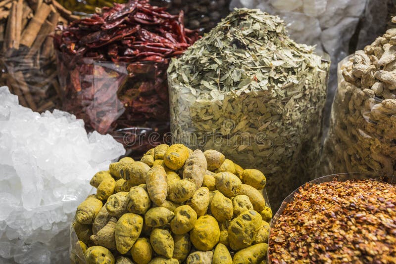 Dried Herbs, Flowers and Arabic Spices in the Souk at Deira in D Stock ...