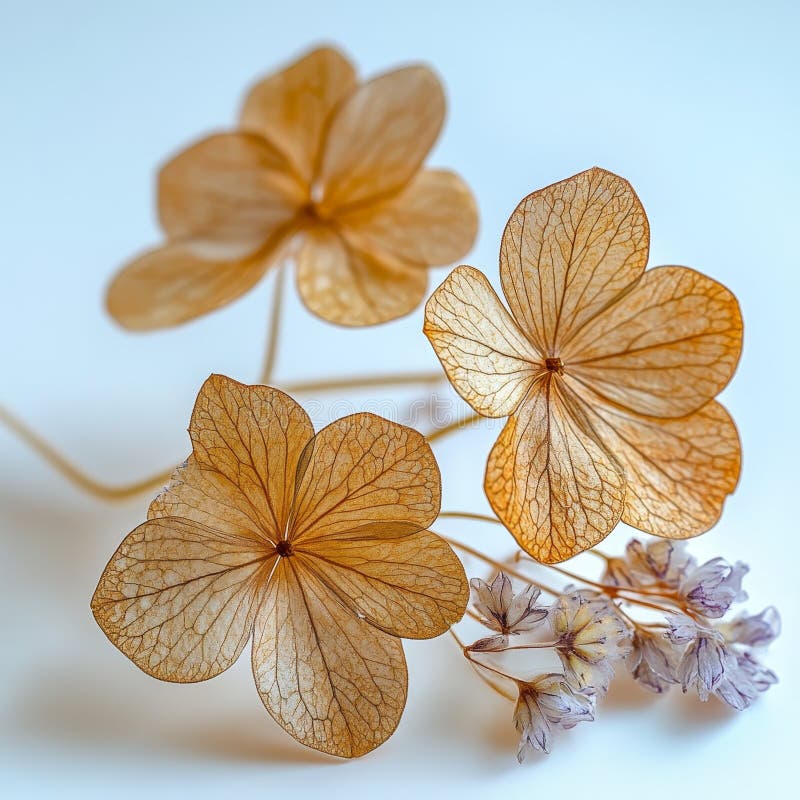 Dried Hydrangea Flowers, Delicate Floral Pattern on White Background ...