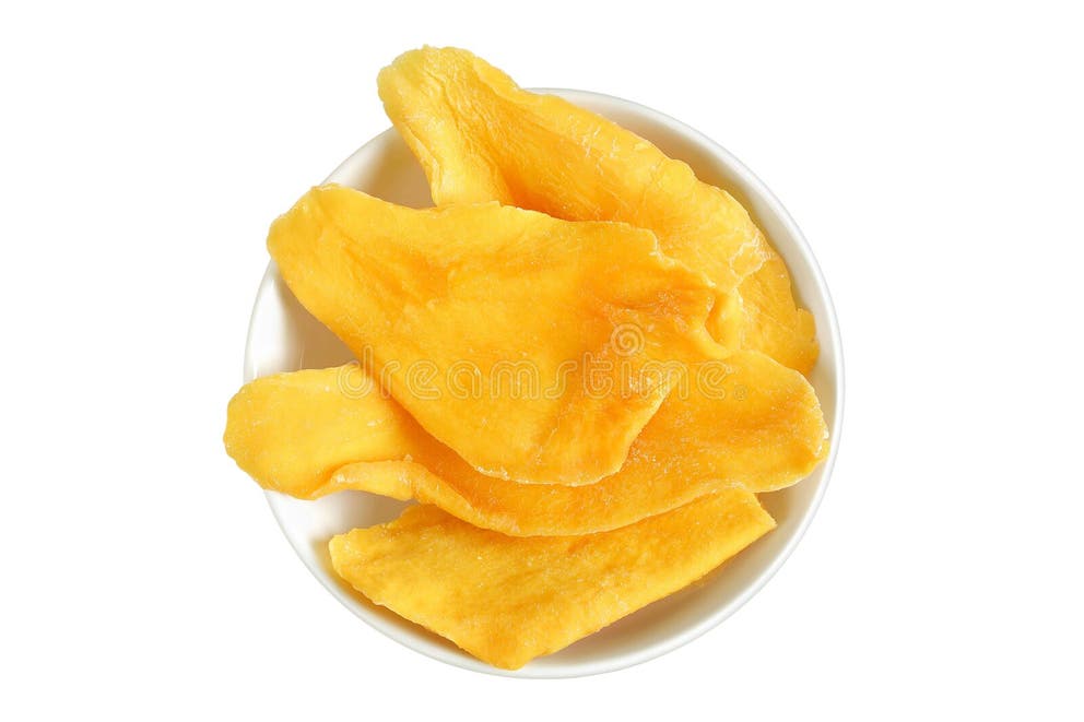 Dried Mango in Ceramic Bowl Isolated on White Background. Top View ...