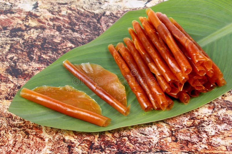 Dried Mango Paste Roll , Mango Sheet , on Leaf Stock Photo - Image of ...